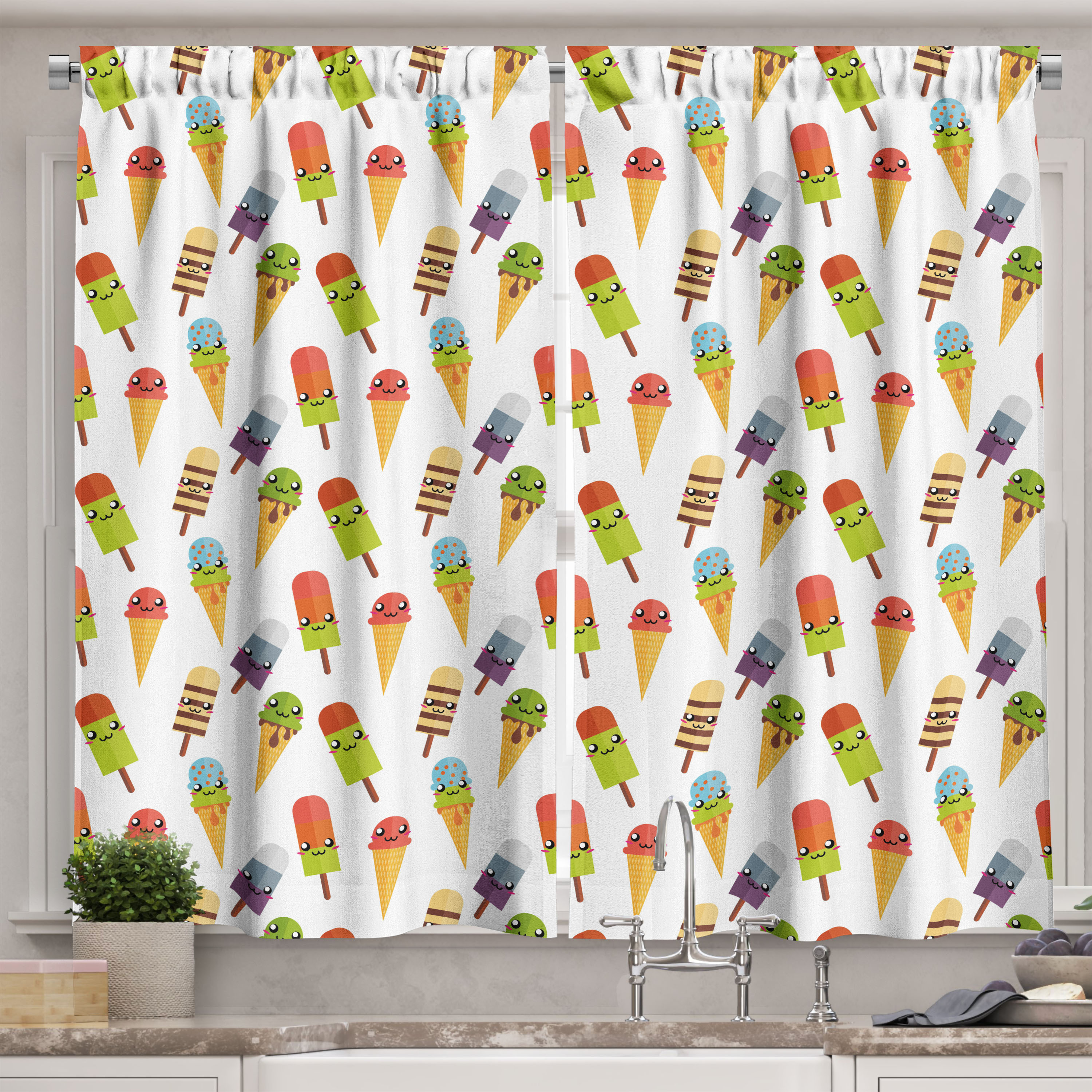 Ambesonne Ice Cream Kitchen Curtains, Colorful Yummy, 55"x39 ...
