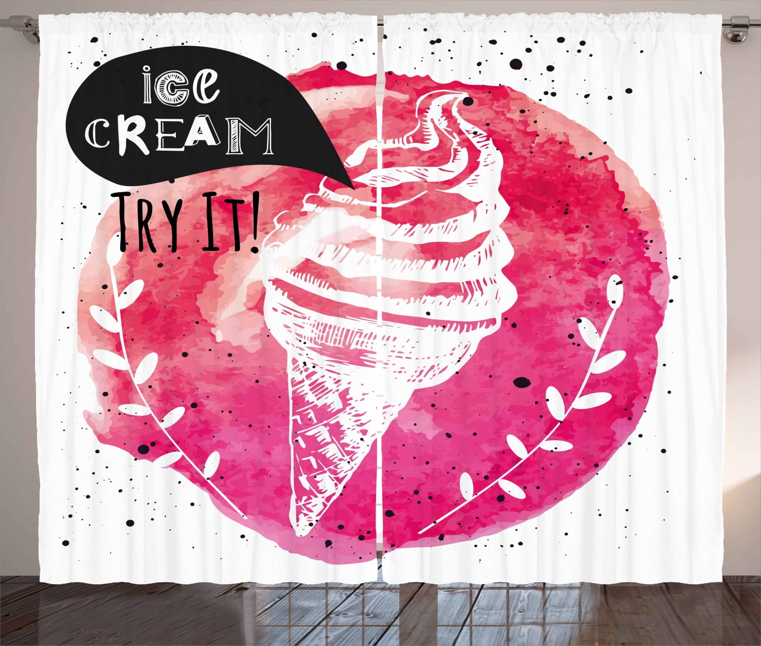 Ambesonne Ice Cream Curtains 2 Panel Set, Yummy, 108" x 63", Pink Black ...