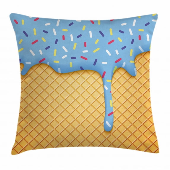 Ice Cream Decor Throw Pillow Cushion Cover, Waffle Background with Sky ...