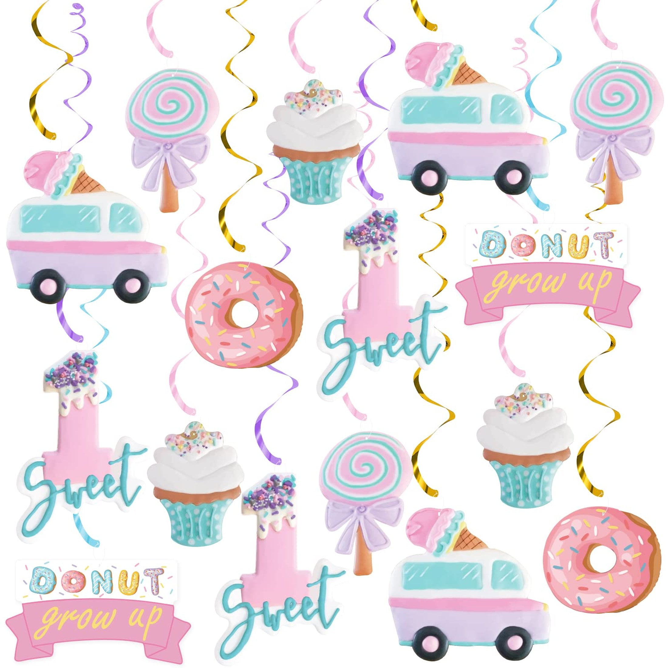 Ice Cream Delight Party Decor Set - 20 Hanging Swirls and Streamers for ...