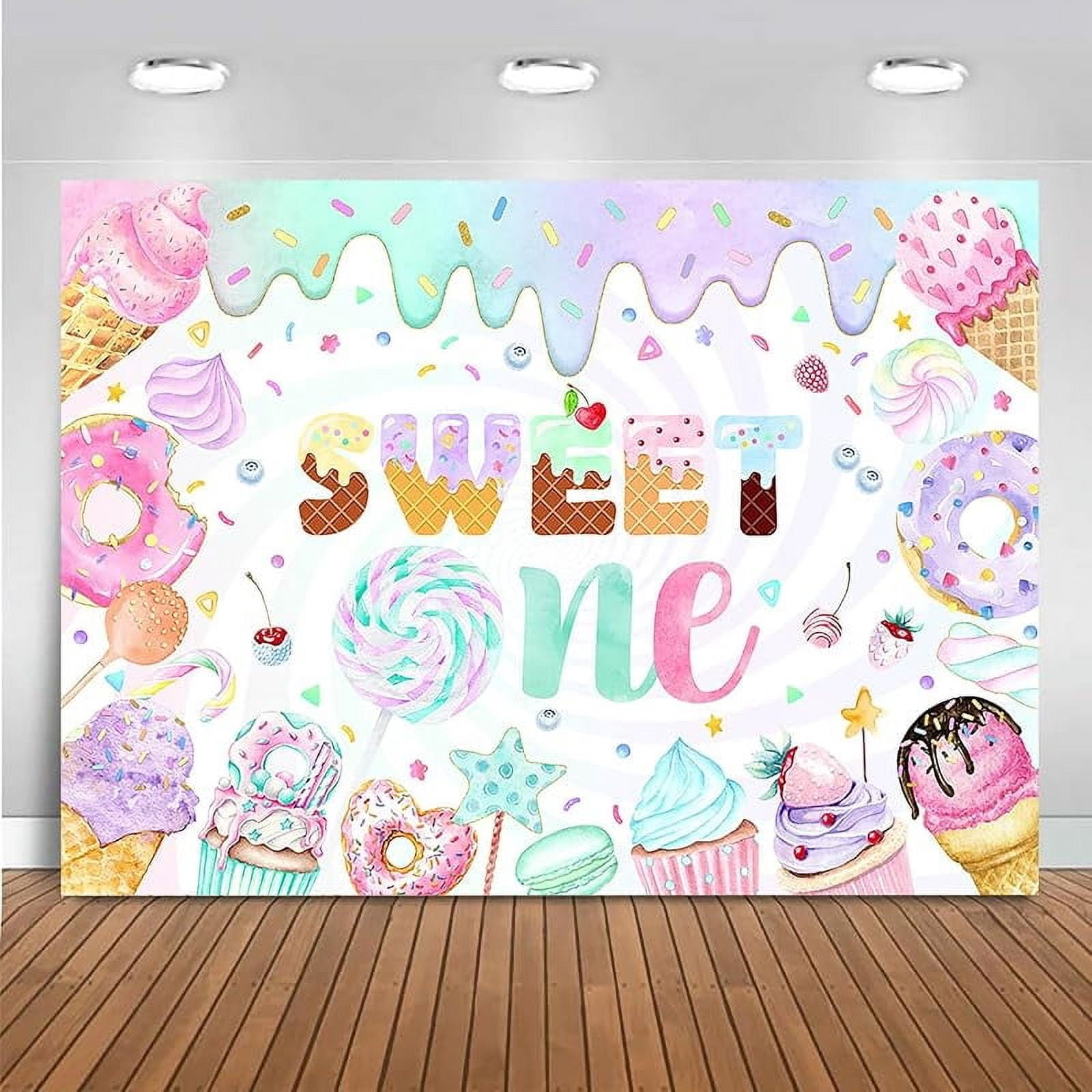 Ice Cream Donut Birthday Backdrop Sweet One Donut Birthday Party ...