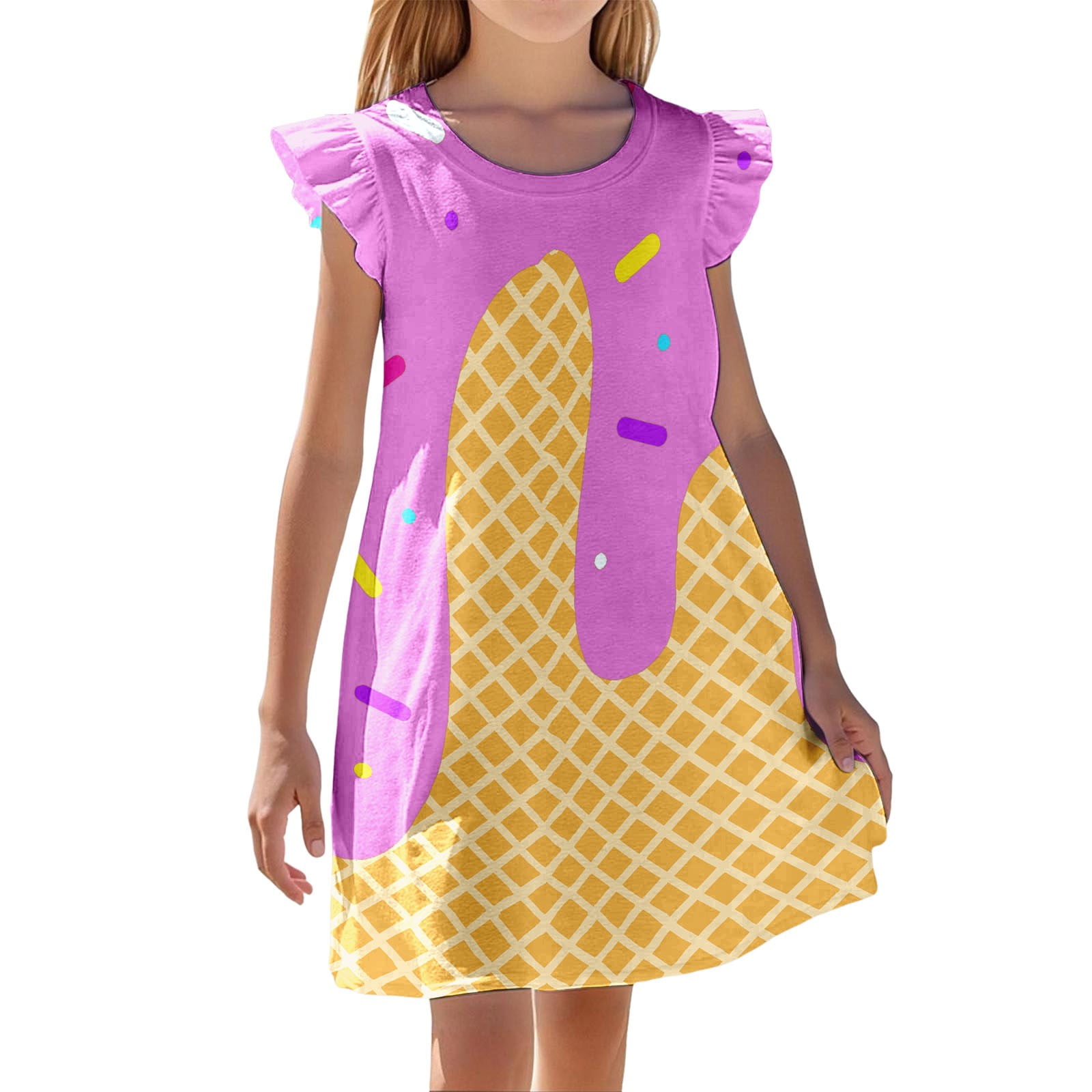 Ice Cream Drip Dress For Girls Sleeveless Sundress Hot Pink 3-4 Years ...