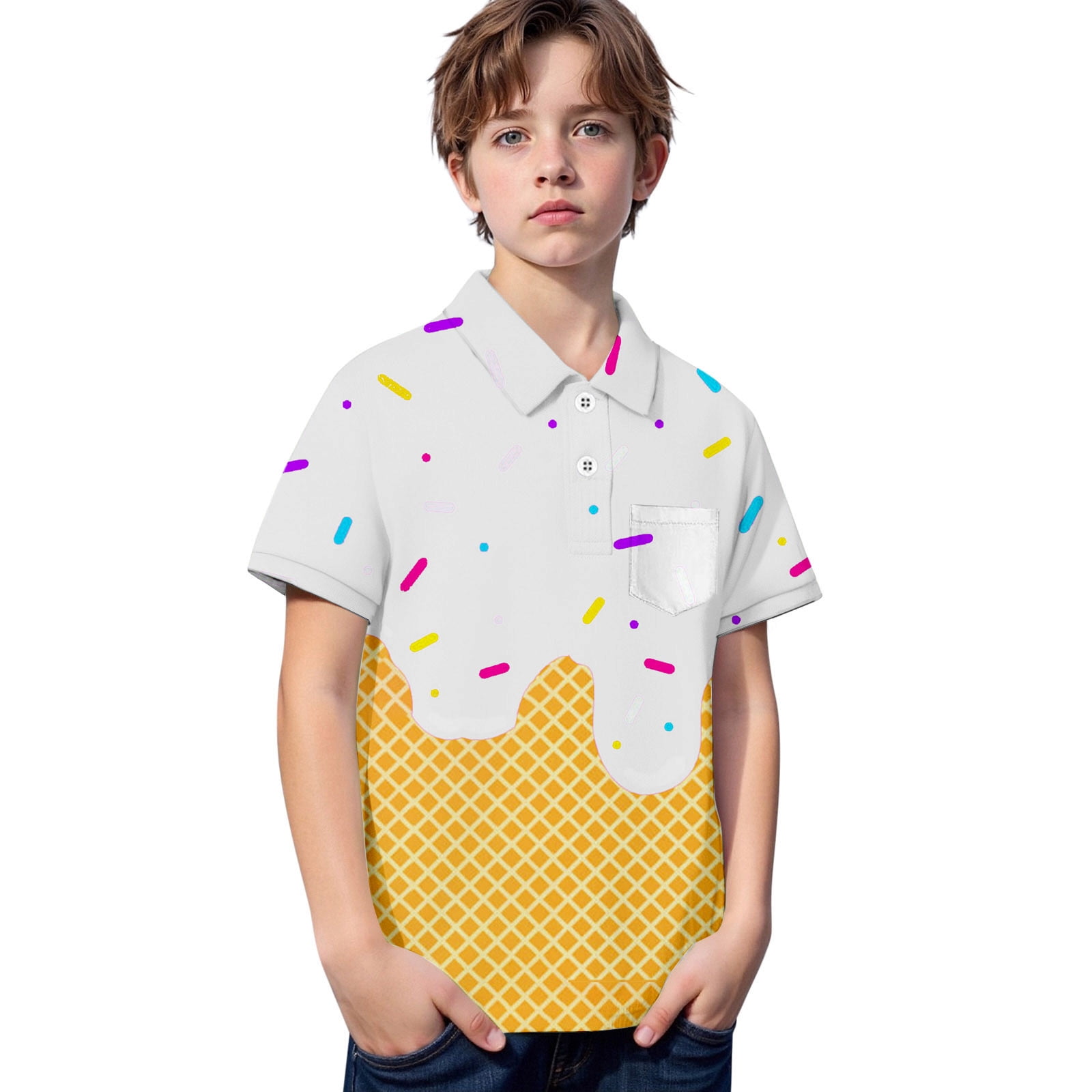 Ice Cream Drip Shirts For Boys Short Sleeve Summer Hawaii Shirts White ...