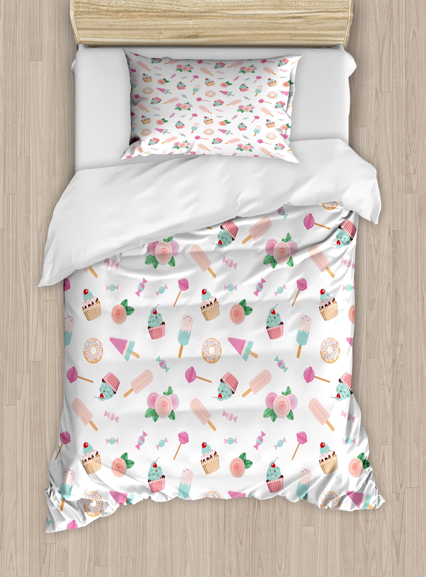 Ice Cream Duvet Cover Set, Continuous Sweets Lollipop Romantic Pastel ...