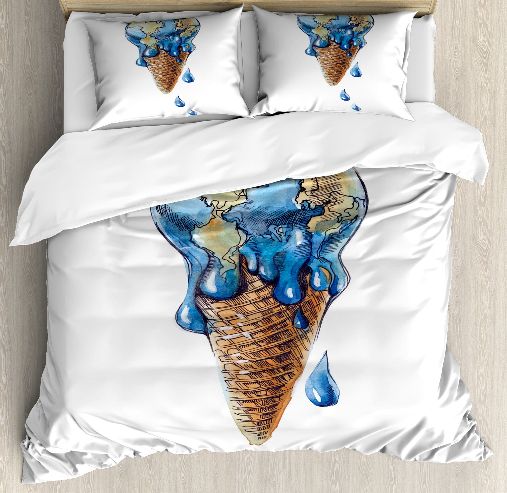 Ice Cream Duvet Cover Set, Dessert Globe Planet Earth Flavor Ecological ...