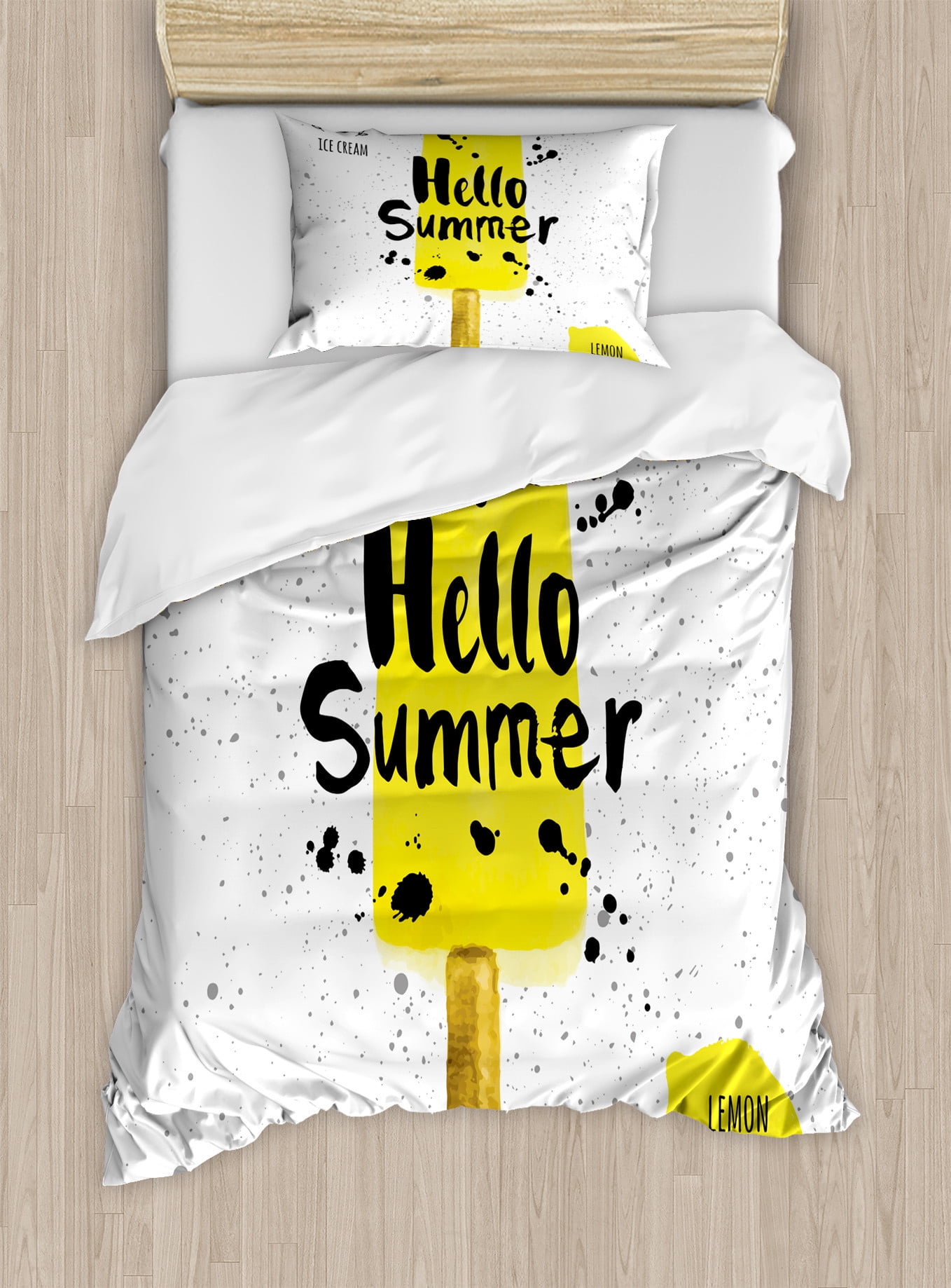 Ice Cream Duvet Cover Set, Hello Summer Phrase with Lemon Flavor and ...