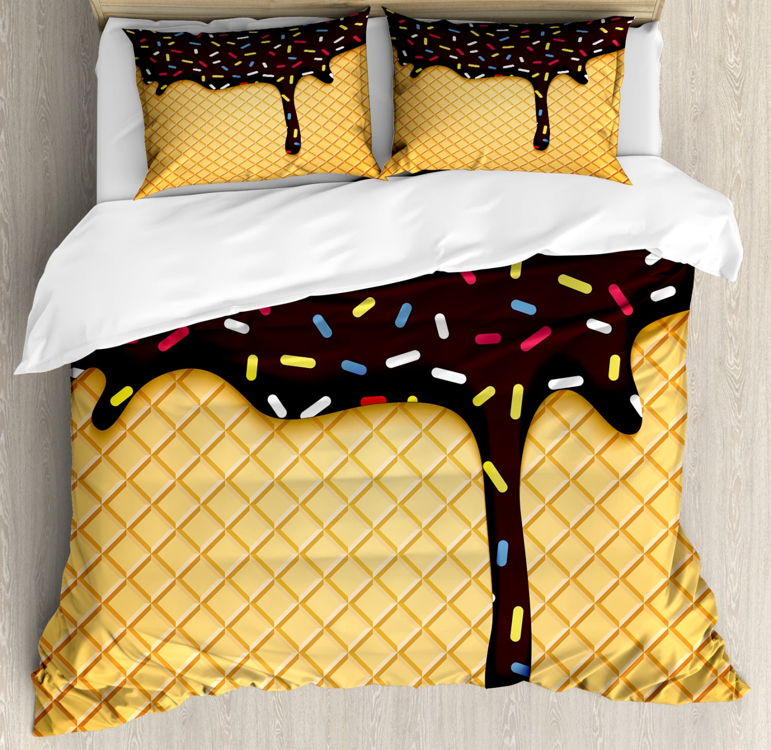 Ice Cream Duvet Cover Set, Waffle Chocolate Flavor Dessert Delicious ...