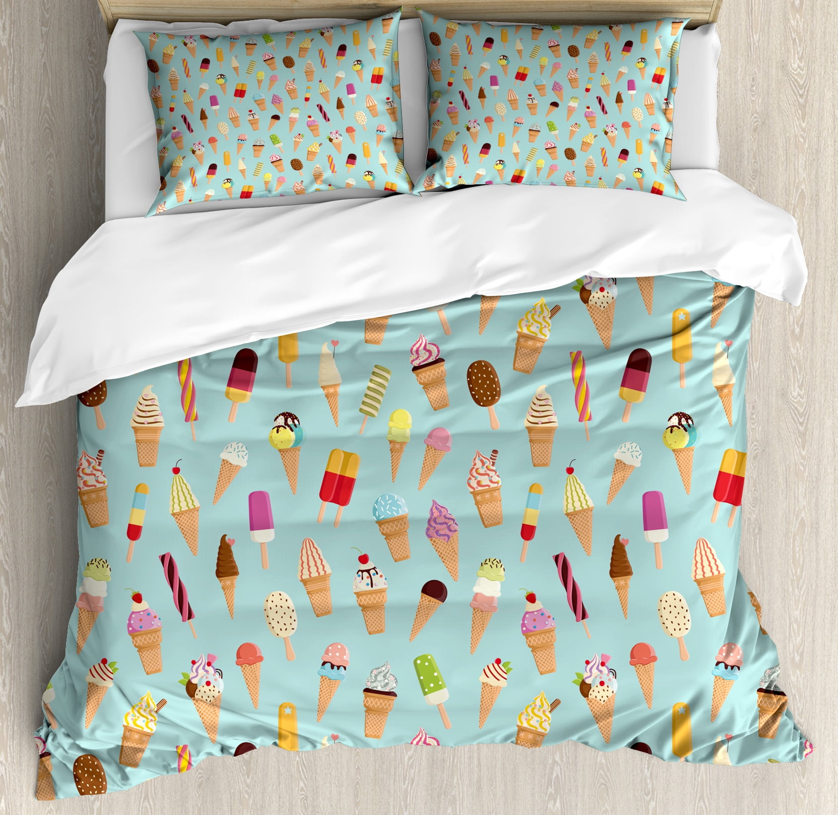 Ice Cream Duvet Cover Set, Mix Yummy Dessert Chocolate and Fruit Flavor ...