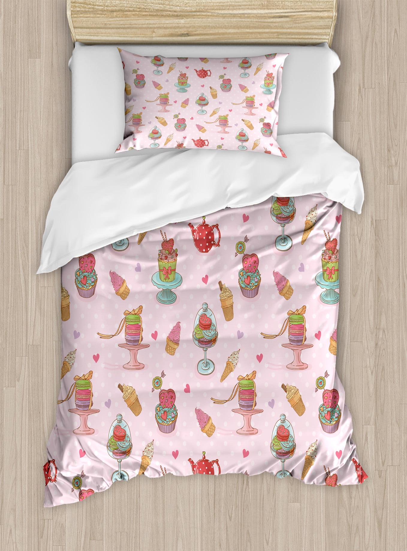 Ice Cream Duvet Cover Set, Retro Style Cupcakes Teapots Candies Cookies ...