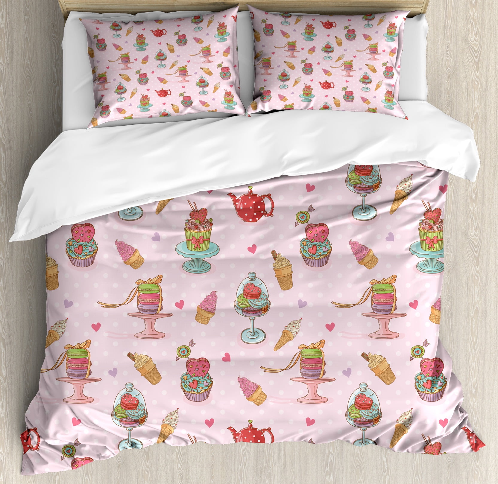 Ice Cream Duvet Cover Set, Retro Style Cupcakes Teapots Candies Cookies ...