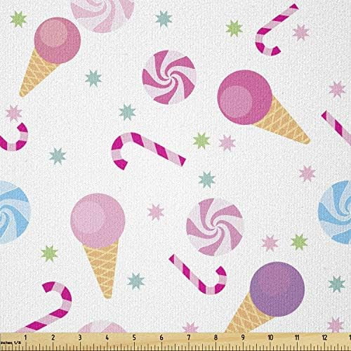 Ice Cream Fabric By The Yard, Sweets Pattern With Ice Cream Cones And ...