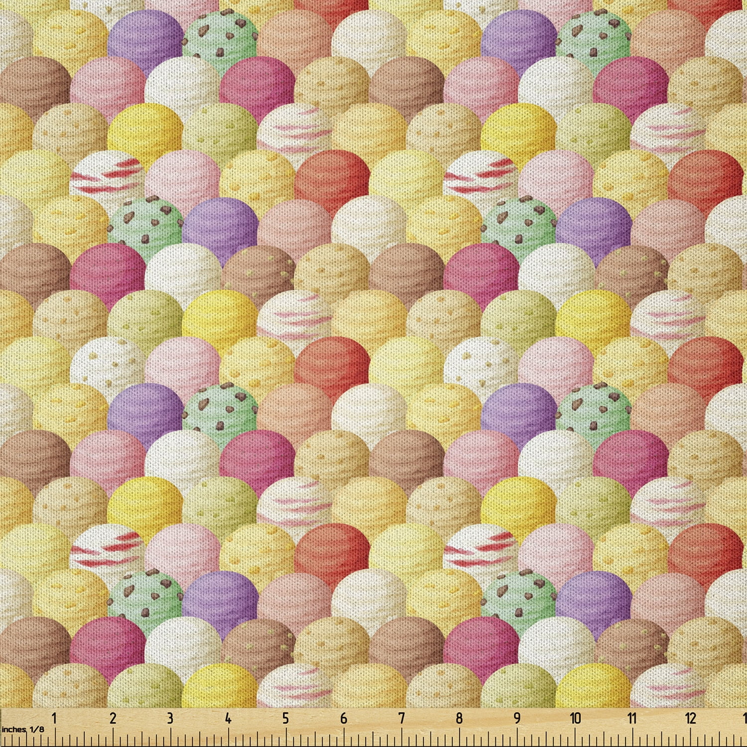 Ice Cream Fabric by The Yard, Circular Shapes Several Dessert Flavors ...