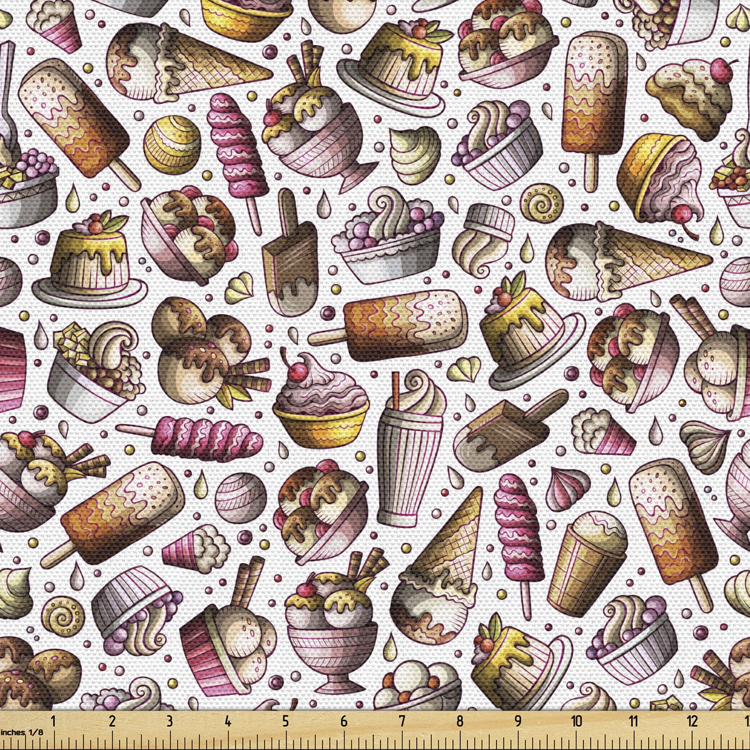 Ice Cream Fabric by the Yard, Colorful Desserts in Waffle Cones ...
