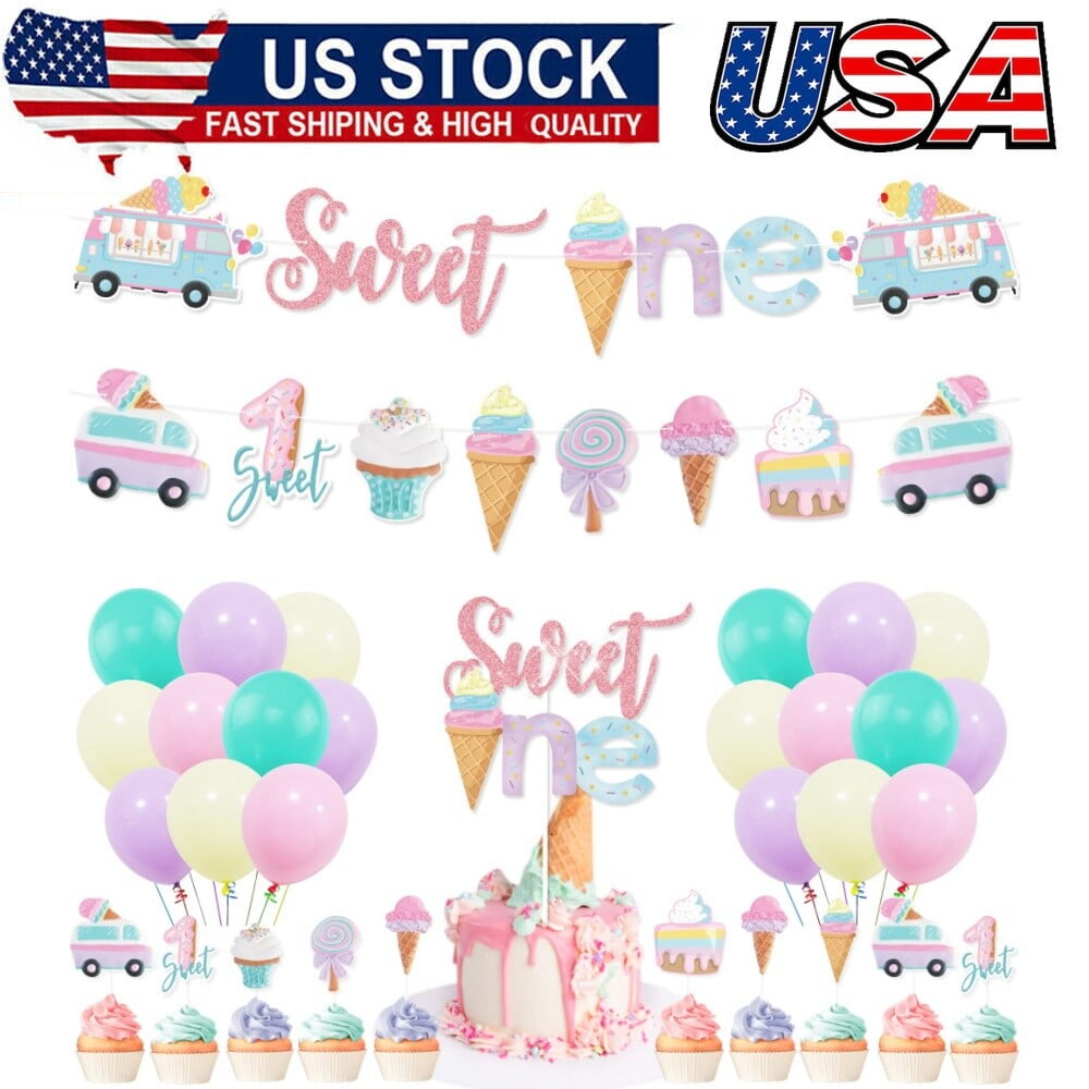 Ice Cream First Birthday Party Decorations,Sweet One Banner Cake ...