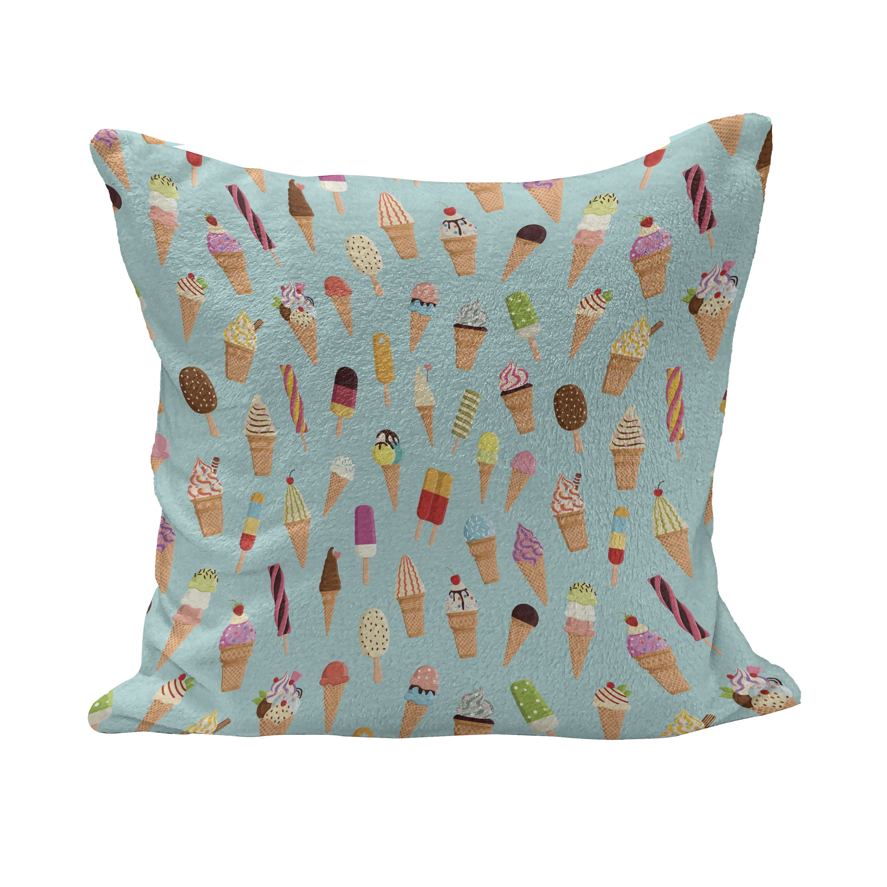 Ice Cream Fluffy Throw Pillow Cushion Cover, Mix Yummy Dessert ...