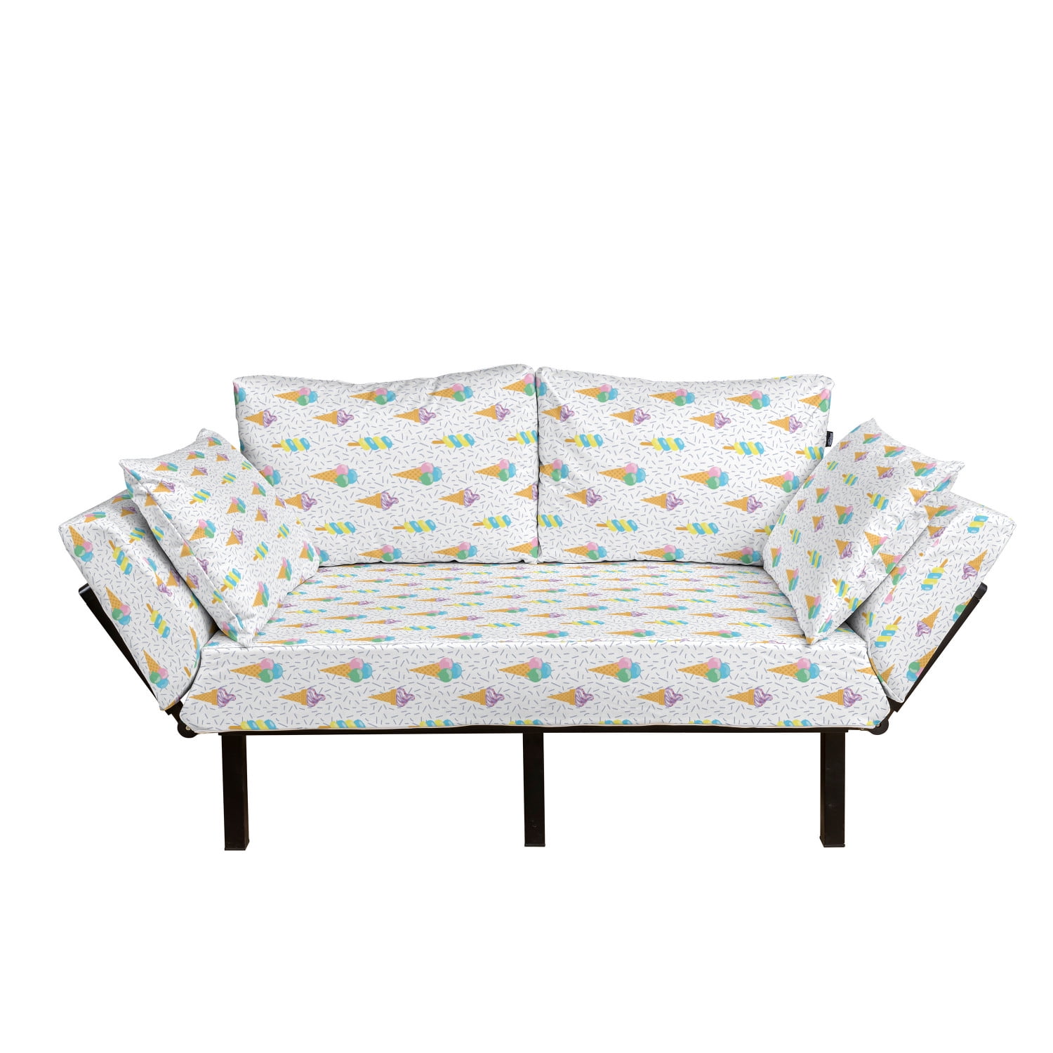 Ice Cream Futon Couch, Summer Ice Dessert Art Pattern with Waffle Cones ...