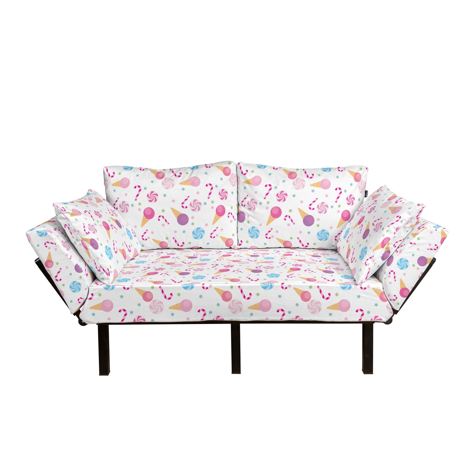Ice Cream Futon Couch, Sweets Pattern with Ice Cream Cones and Candy ...