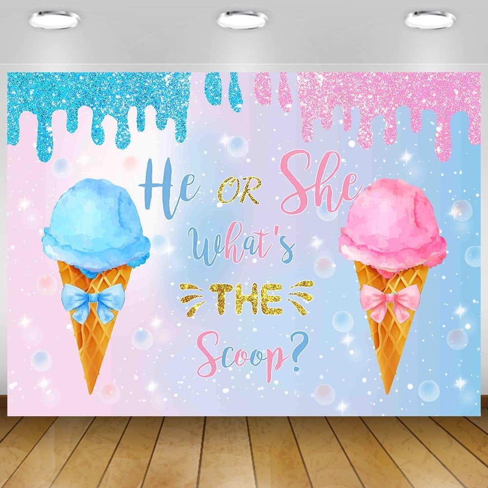 Ice Cream Gender Reveal Backdrops He or She What's The Scoop Newborn ...