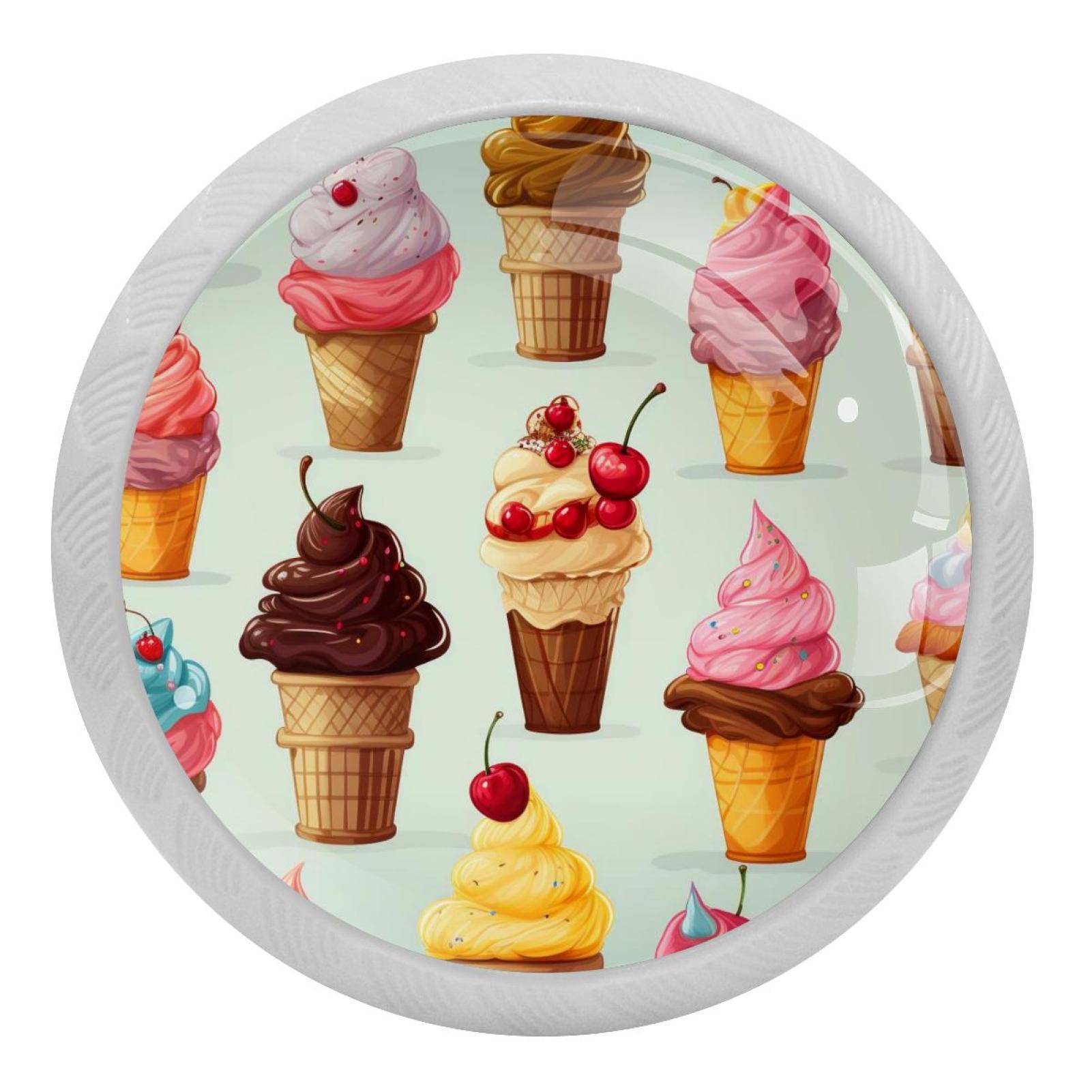 Ice Cream Glow-in-the-Dark Fluorescent Drawer Pulls 4-Pack with Screws ...