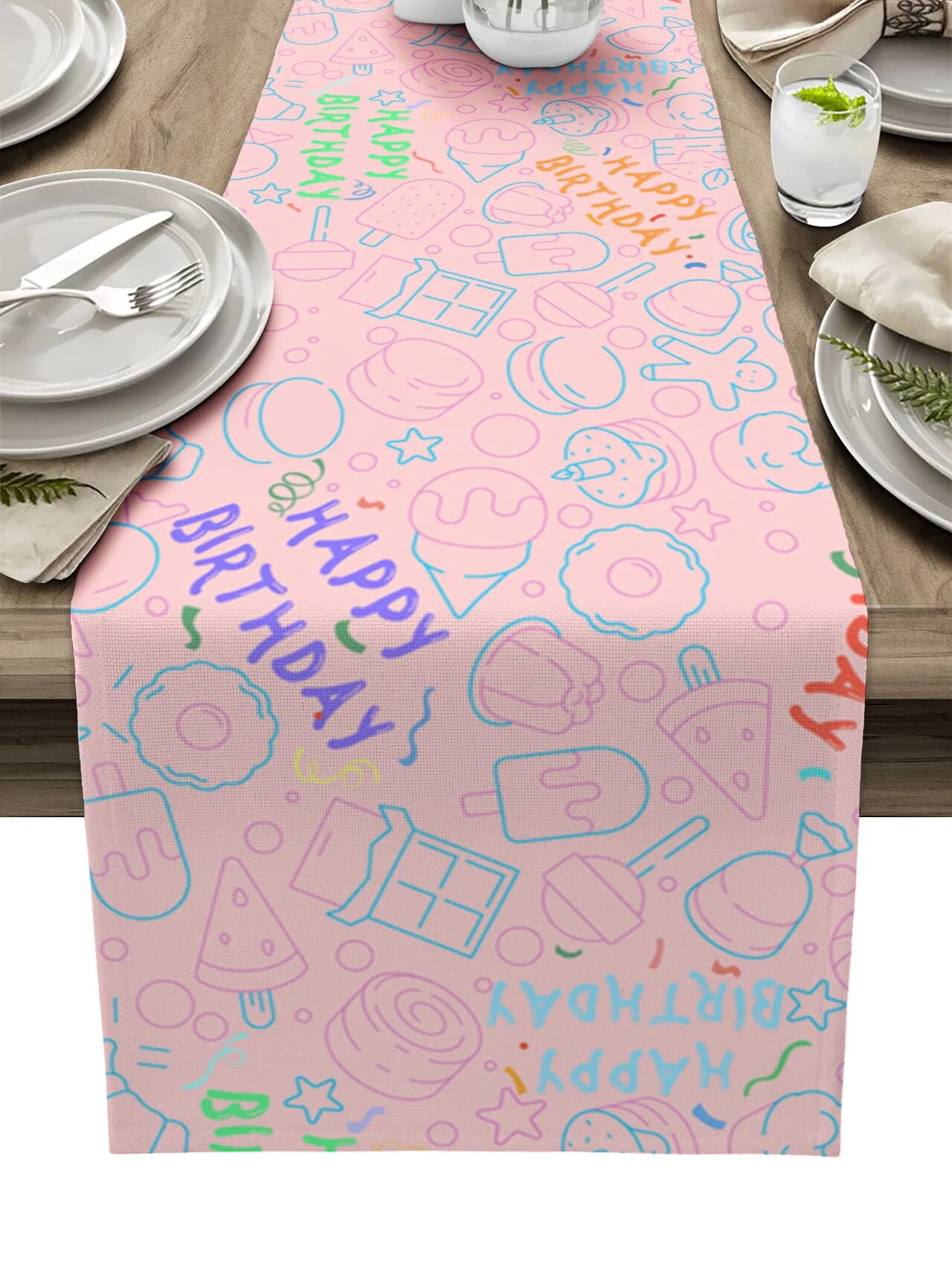 Ice Cream Ice Cream Cake Table Runner for Dining Table Kitchen Table ...