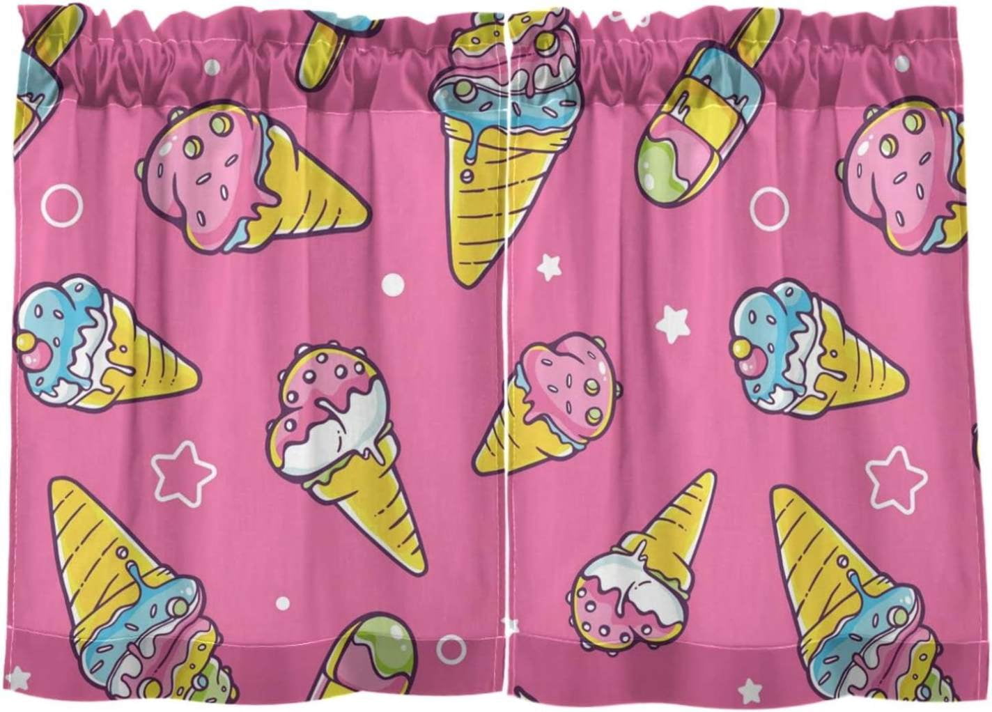 Ice Cream Kitchen Curtains 2 Panels UV Protected Tier Curtains, Half ...