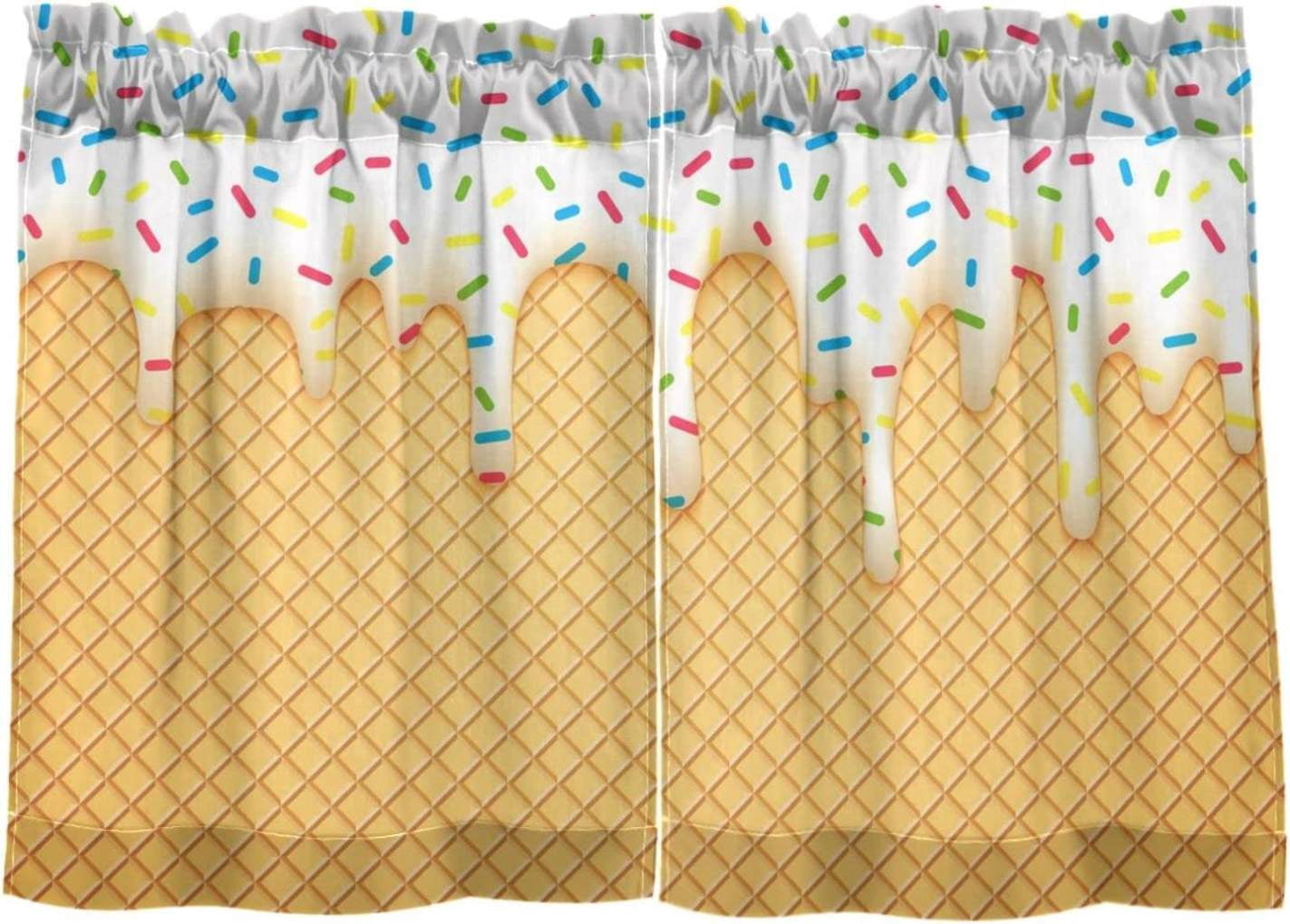 Ice Cream Kitchen Curtains 2 Panels UV Protected Tier Curtains, Half ...