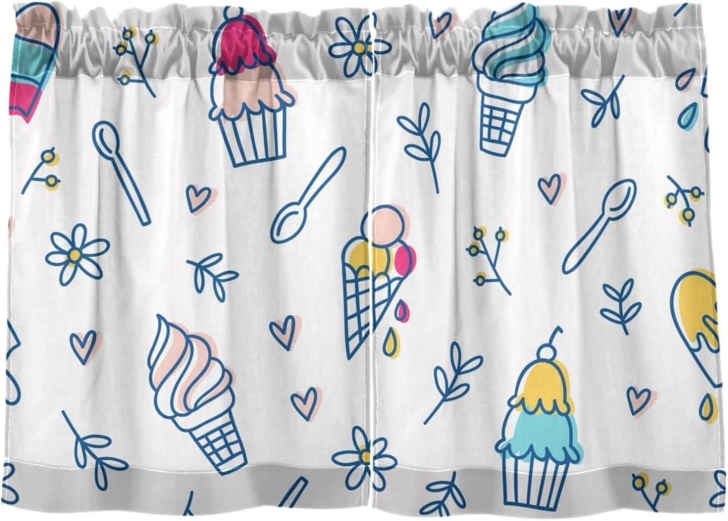 Ice Cream Kitchen Curtains 2 Panels UV Protected Tier Curtains, Half ...