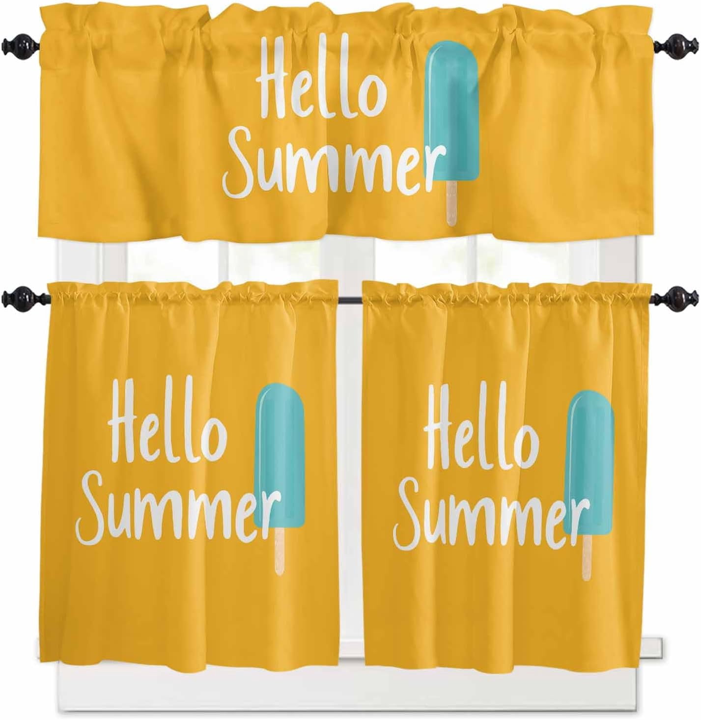 Ice Cream Kitchen Curtains and Valances Set, Hello Summer Rod Pocket ...