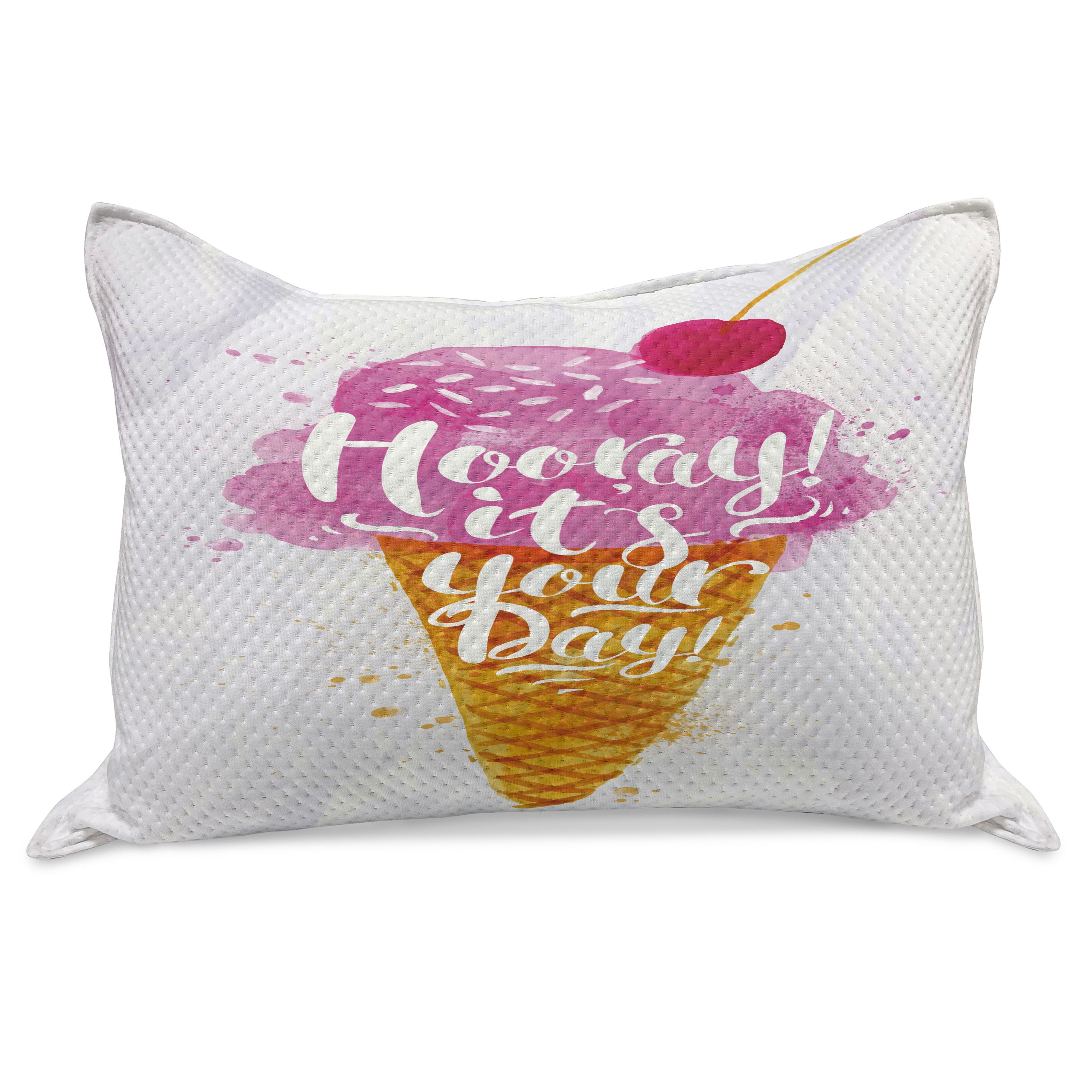 Ice Cream Knitted Quilt Pillowcover, Hooray! Its Your Day Phrase with ...