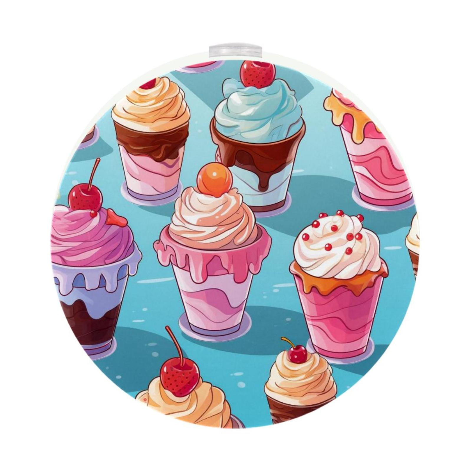 Ice Cream LED Round Night Light-2PCS, Plug-in Auto Dusk to Dawn Sensor ...
