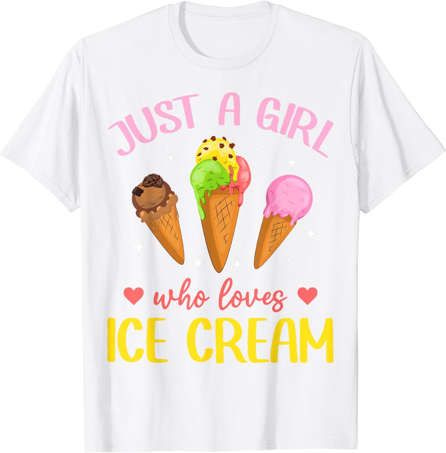 Ice Cream Lover Girls Ice Cream Cone Summer Women Ice Cream T-Shirt ...