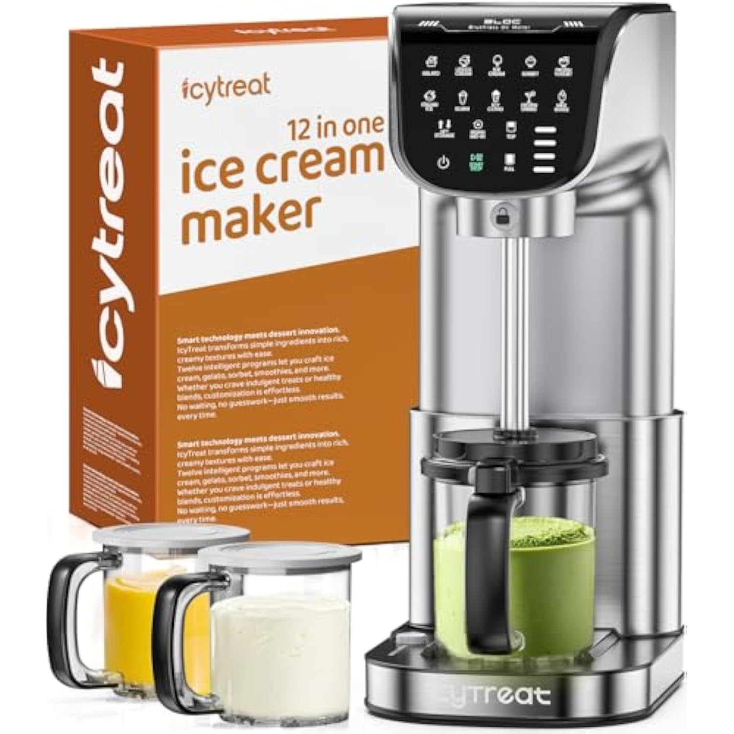 Ice Cream Maker Machine 12-in-1, Full Automatic Stainless Steel ...