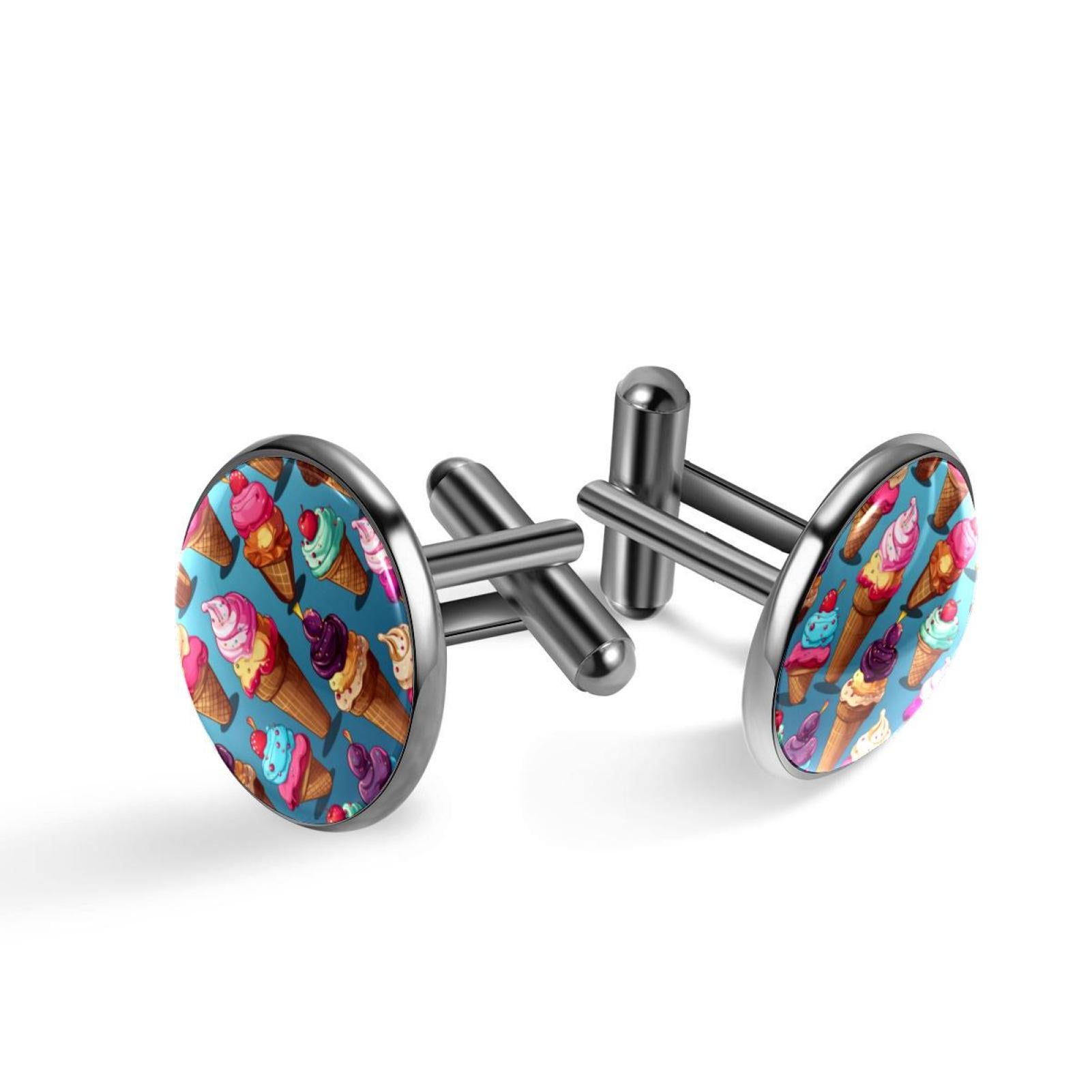 Ice Cream Men's Cufflink Set with Shirt Clip, Stainless Steel, Formal ...