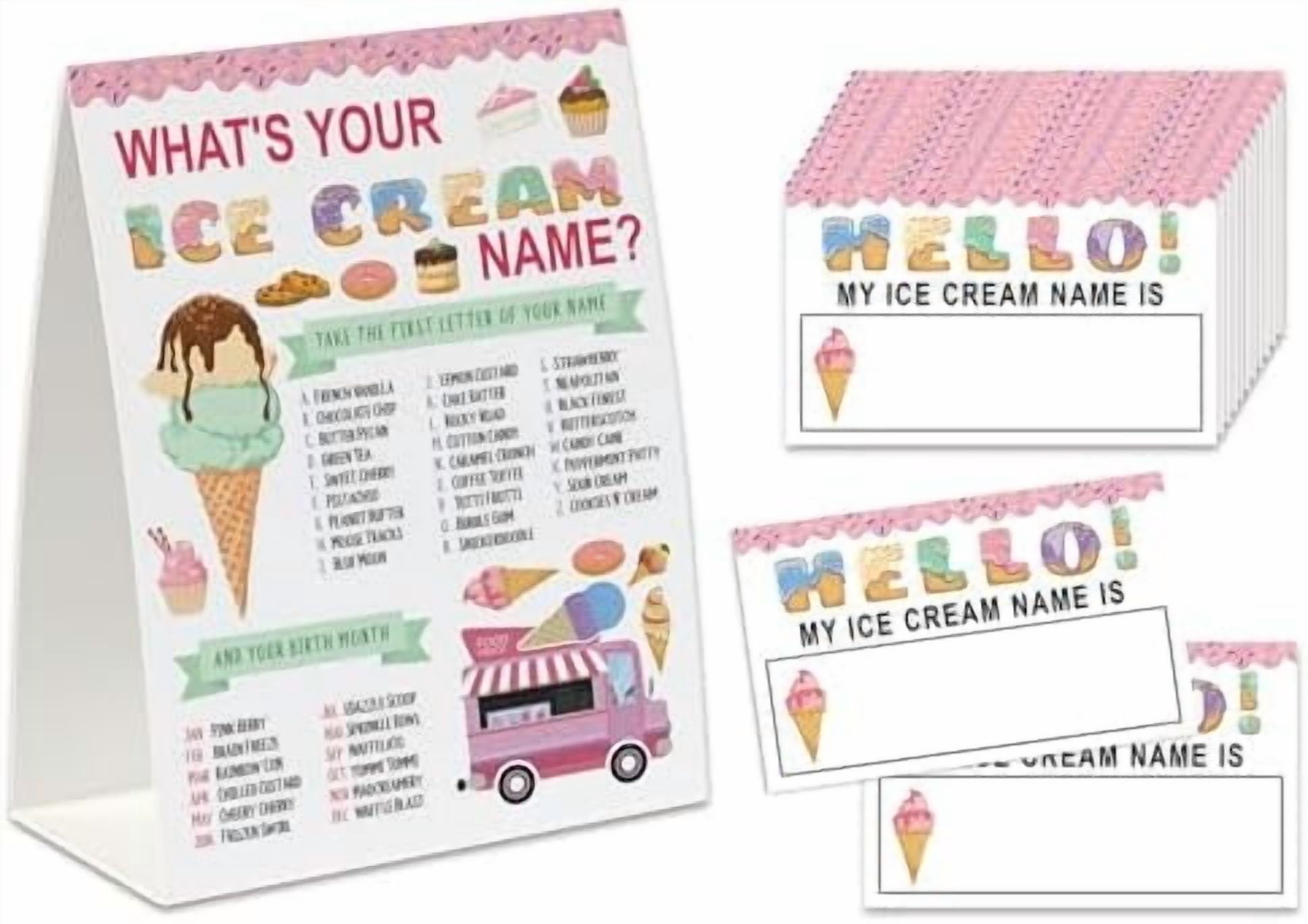Ice Cream Name Game Set - What's Your Ice Cream Name with Sign & 30 ...