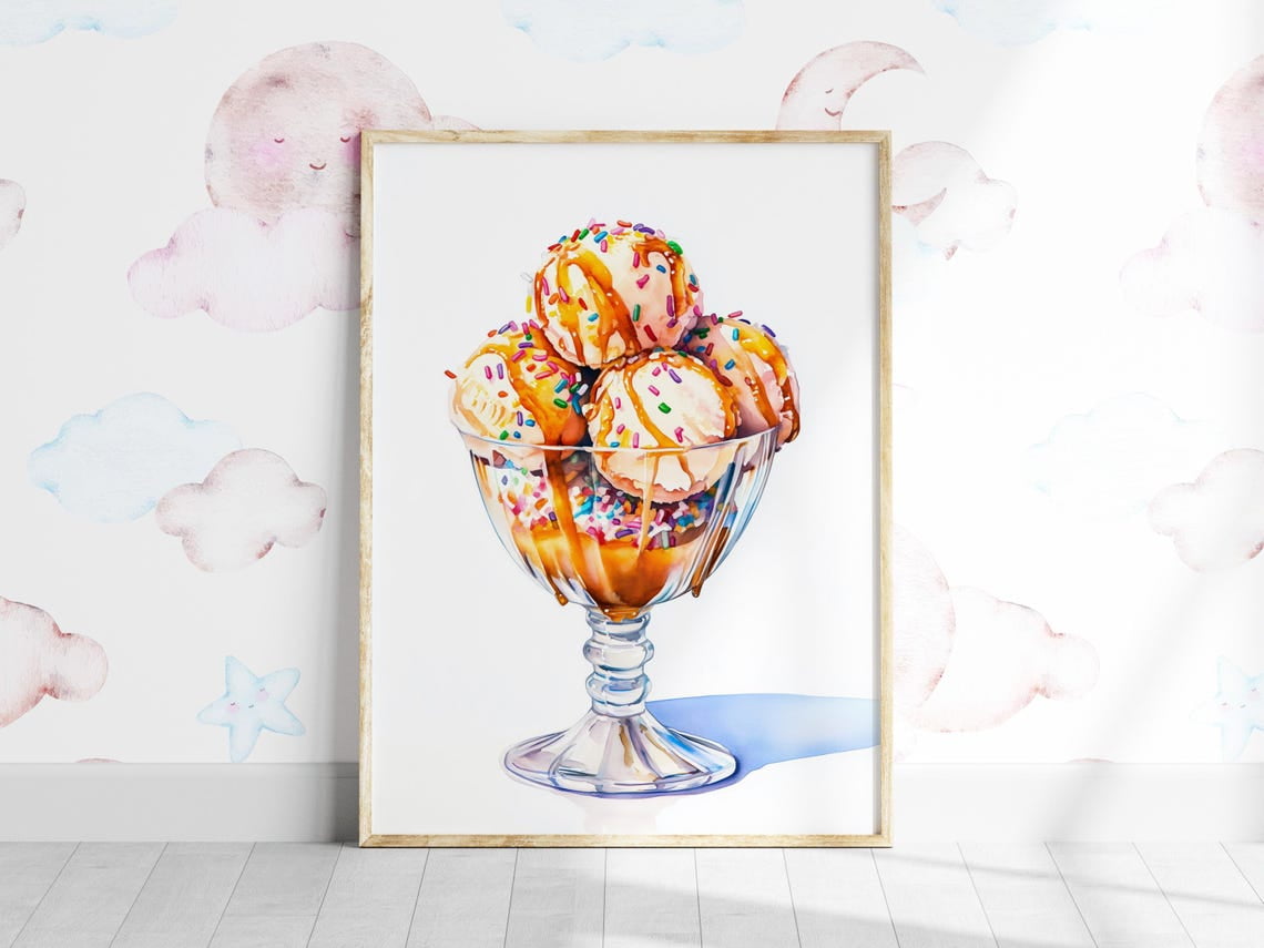 Ice Cream Nursery Wall Art, Kids Ice Cream Sprinkles Caramel Print ...