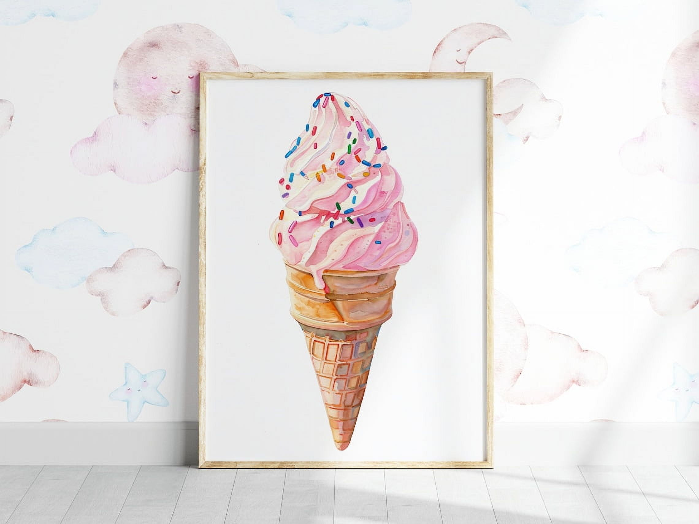 Ice Cream Nursery Wall Art, Kids Pink Soft Ice Cream Print, Cute ...