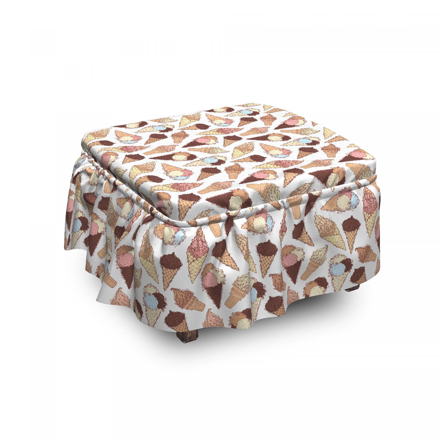 Ice Cream Ottoman Cover, Creamy Cold and Cones, 2 Piece Slipcover Set ...