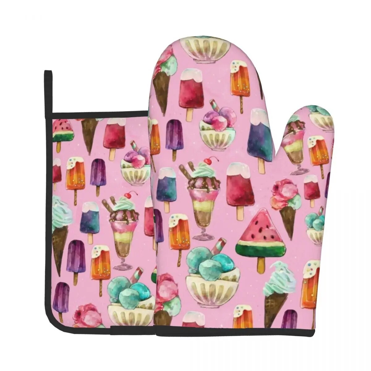 Ice Cream Oven Mitts and Pot Holders Set Cartoon Heat Resistant Glove ...