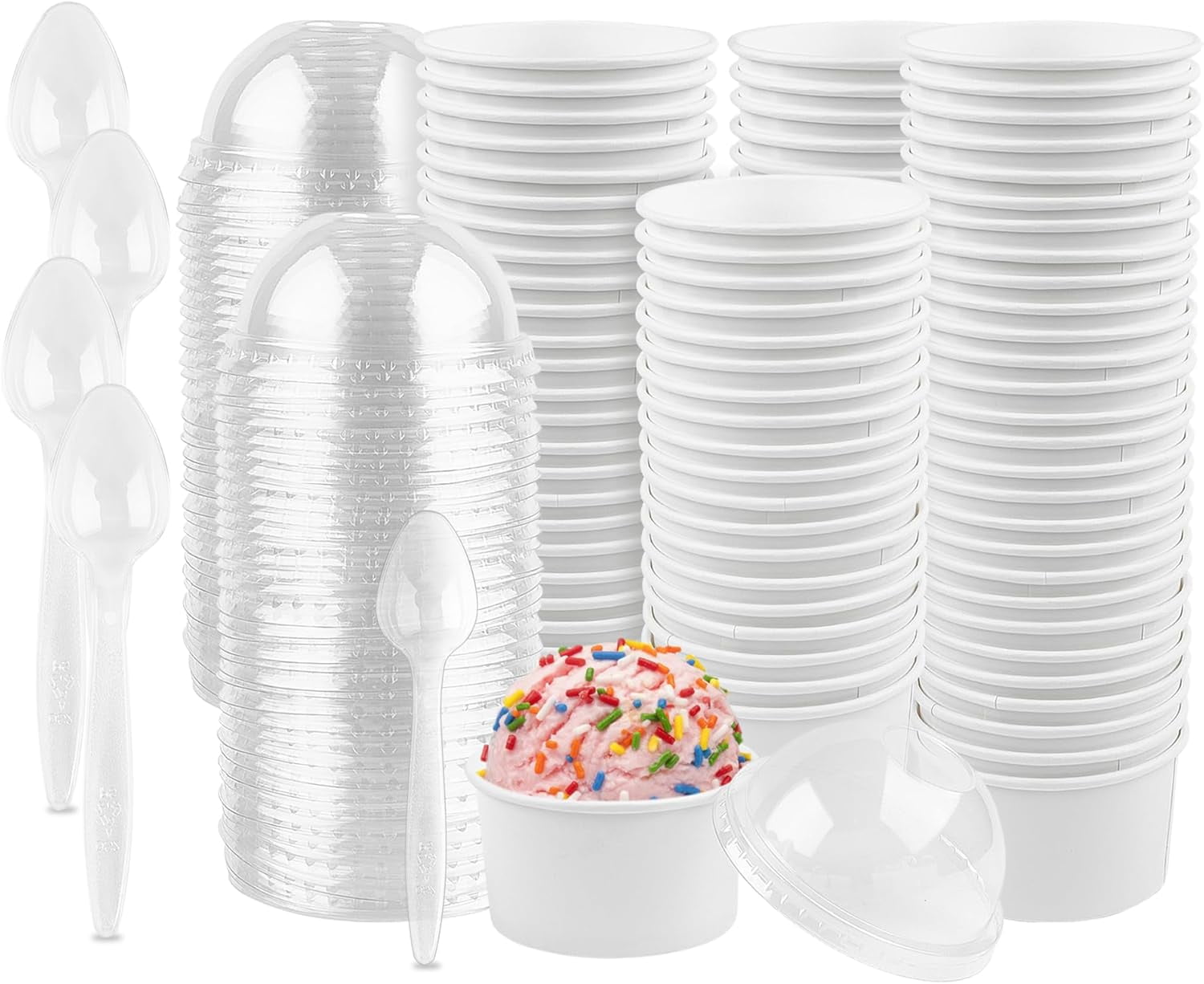 Ice Cream Paper Cups 4 oz Disposable White Paper Dessert Cups with Lids ...