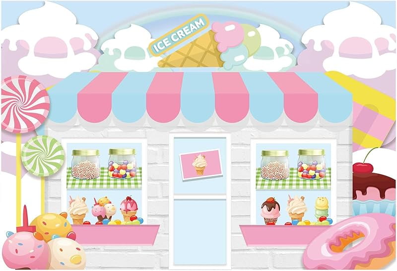 Ice Cream Parlor Shop Backdrop Summer Pink Sweet Candy Princess Girl ...