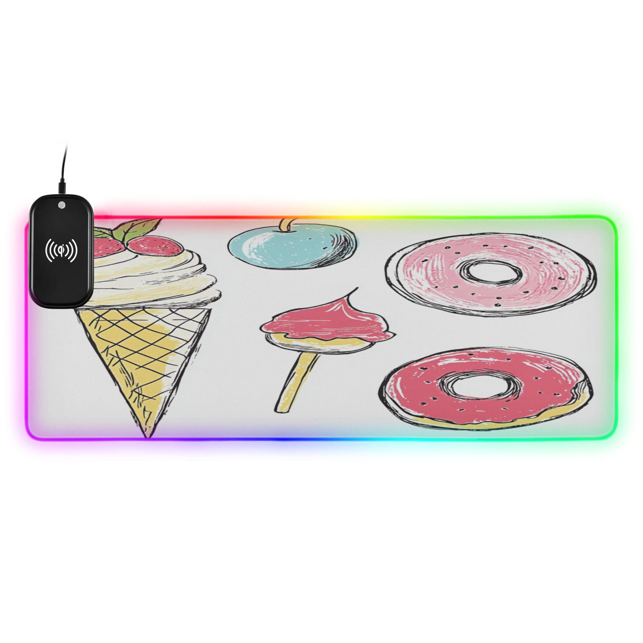 Ice Cream Pattern Design Large RGB Gaming Mouse Pad with Fast Wireless ...