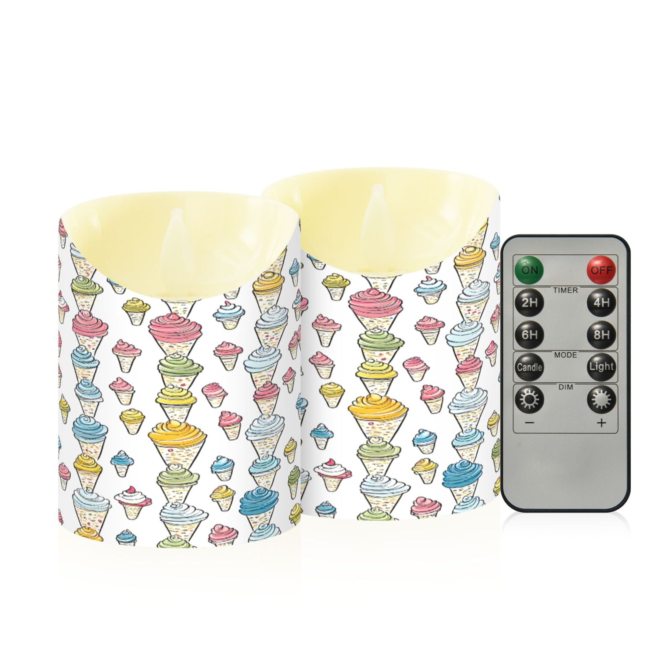 Ice Cream Pattern Flameless Candles 2 PCS with Remote Realistic Moving ...