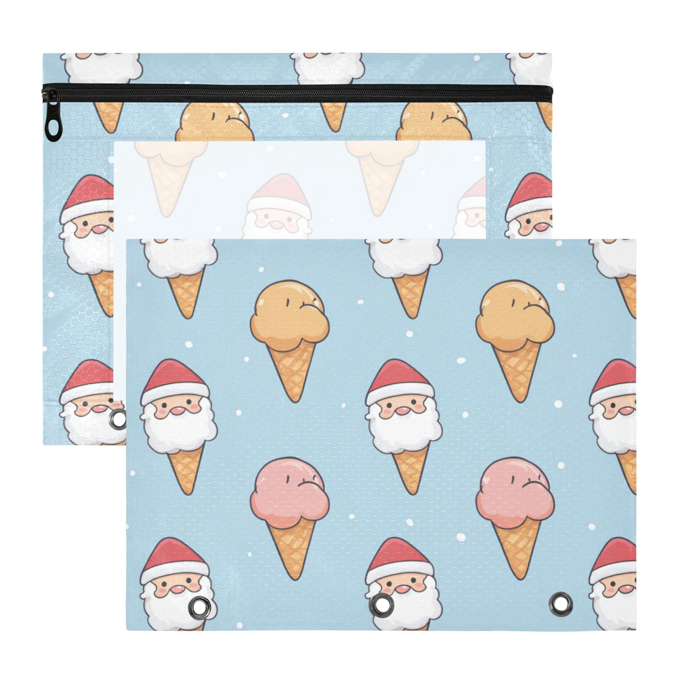 Ice Cream Pattern with Santa Claus Christmas 3-Ring Binder Pocket with ...