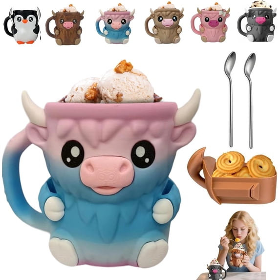 Ice Cream Pint Holder, Highland Cow Ice Cream Holder with Handle And ...