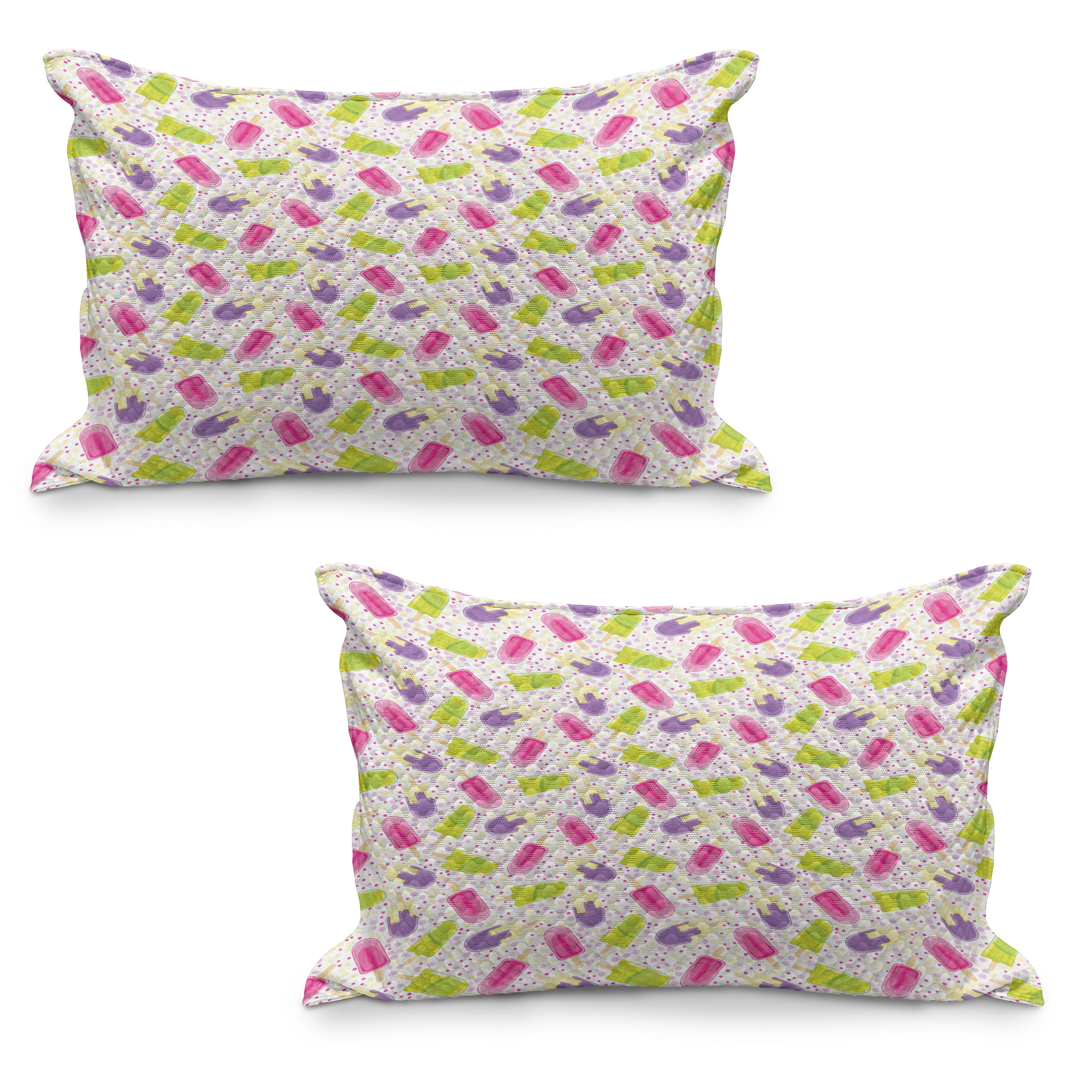 Ice Cream Quilted Pillowcover Set of 2, Popsicles in Cartoon Style ...