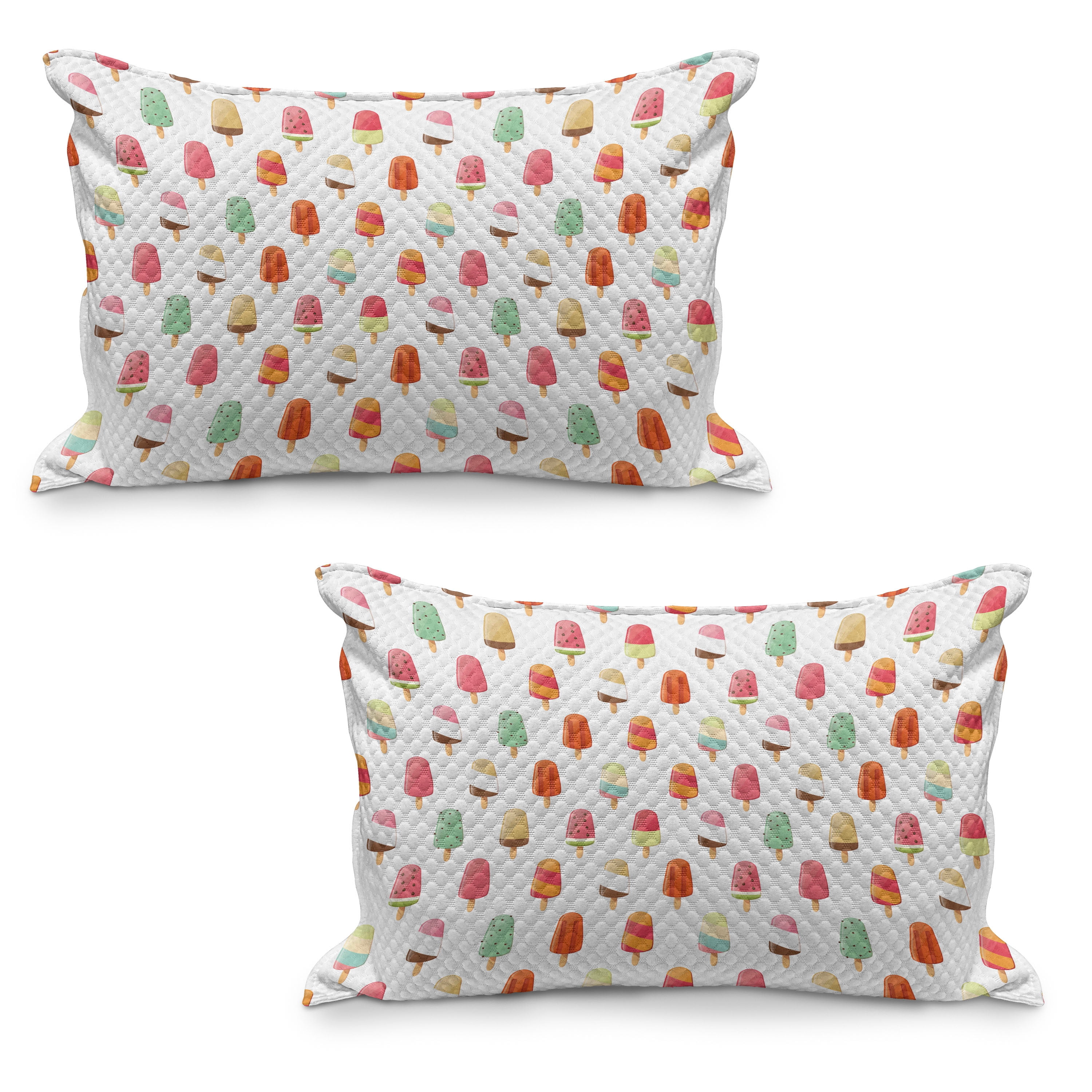 Ice Cream Quilted Pillowcover Set of 2, Watermelon Kiwi Orange Cherry ...