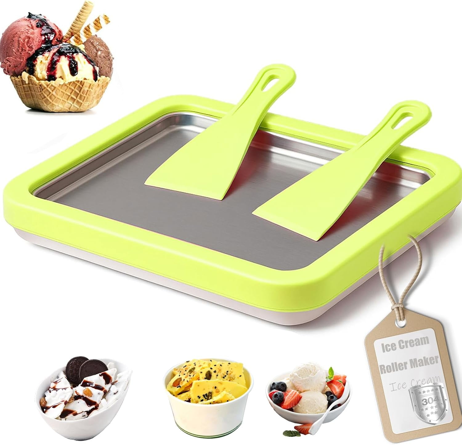 Ice Cream Roller Maker, Instant Ice Cream Plate with 2 Spatulas, Ice ...