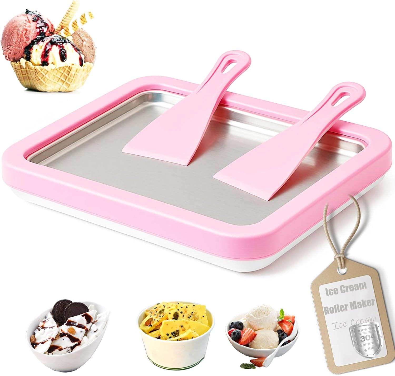 Ice Cream Roller Maker, Instant Ice Cream Plate with 2 Spatulas, Ice ...