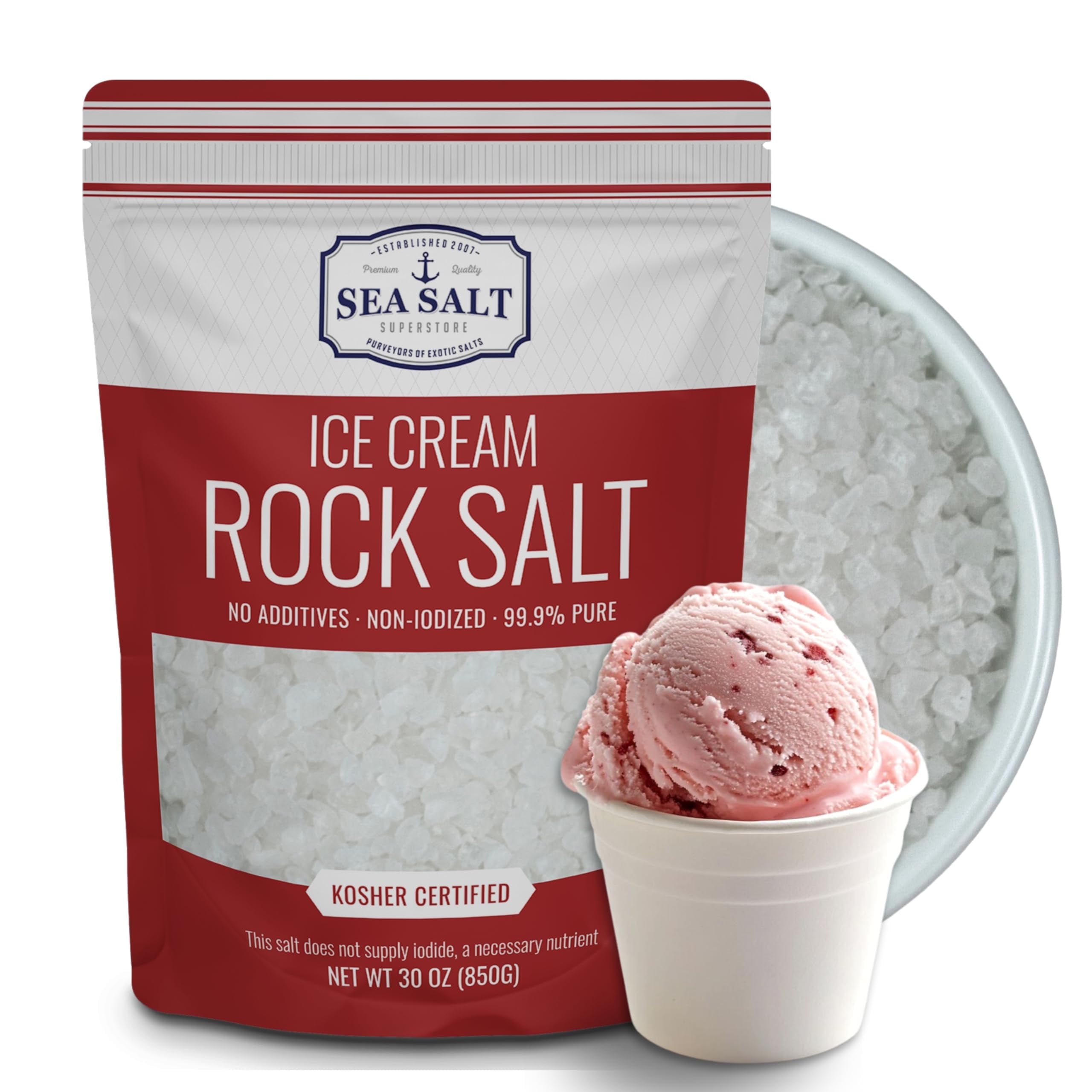 Sea Salt Superstore Ice Cream Salt, 30 oz Bag, Coarse Sea Salt for Ice ...