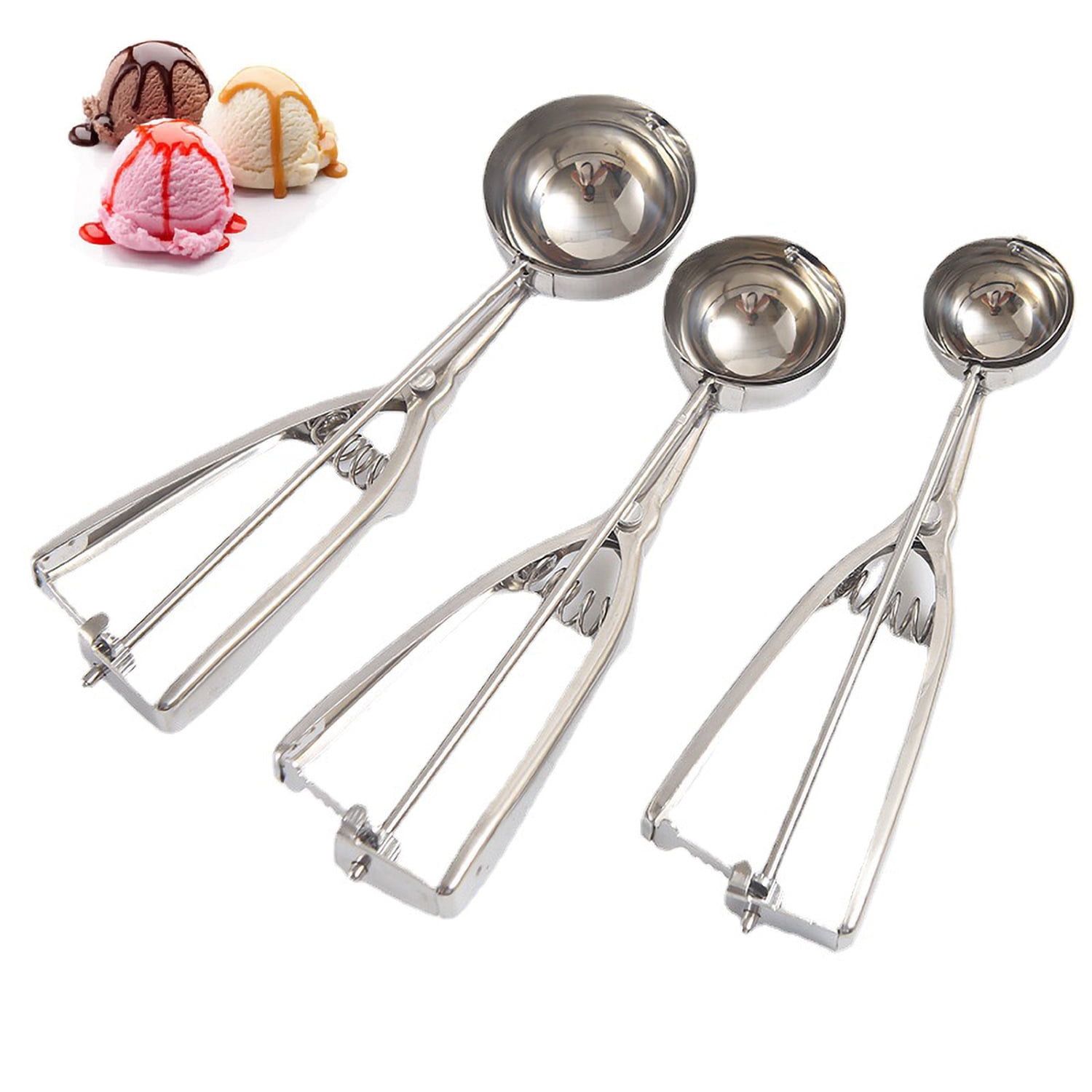 Ice Cream Scoop, 3Pcs Cookie Scoop Set, Stainless Steel Ice Cream ...